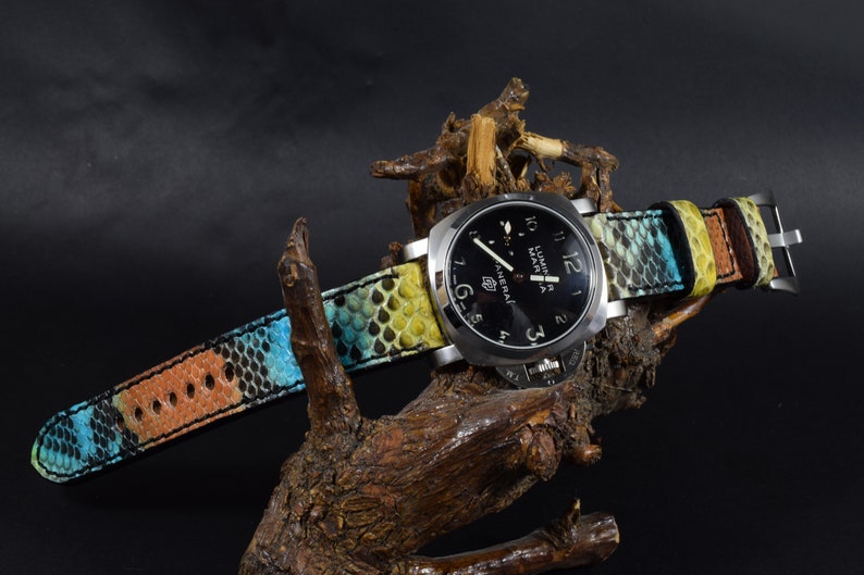Genuine Python Snake Skin Watch Strap Handmade Fantasia 1 Black 26 24 ...