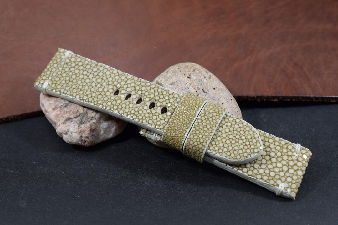 24/22-115/75 Mm Genuine Stingray Skin Watch Strap Beige Handmade Band ...