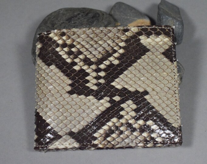 MA Mens Bifold Handmade Wallet With Genuine Python Skin Grey Shiny No ...