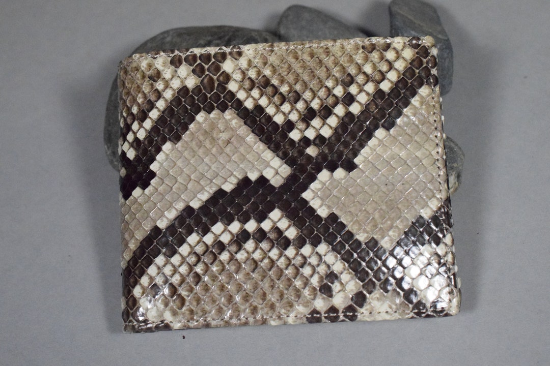 Wallet Bifold With Coin Pocket Men Genuine Python Snake Grey Black ...