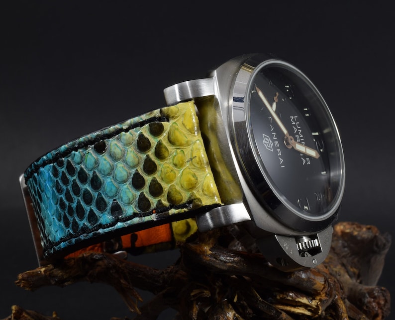 Genuine Python Snake Skin Watch Strap Handmade Fantasia 1 Black 26 24 ...