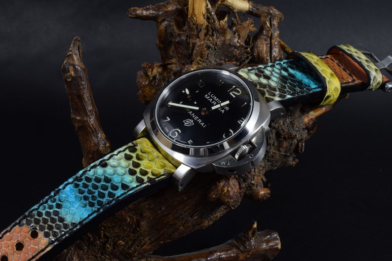 Genuine Python Snake Skin Watch Strap Handmade Fantasia 1 Black 26 24 ...