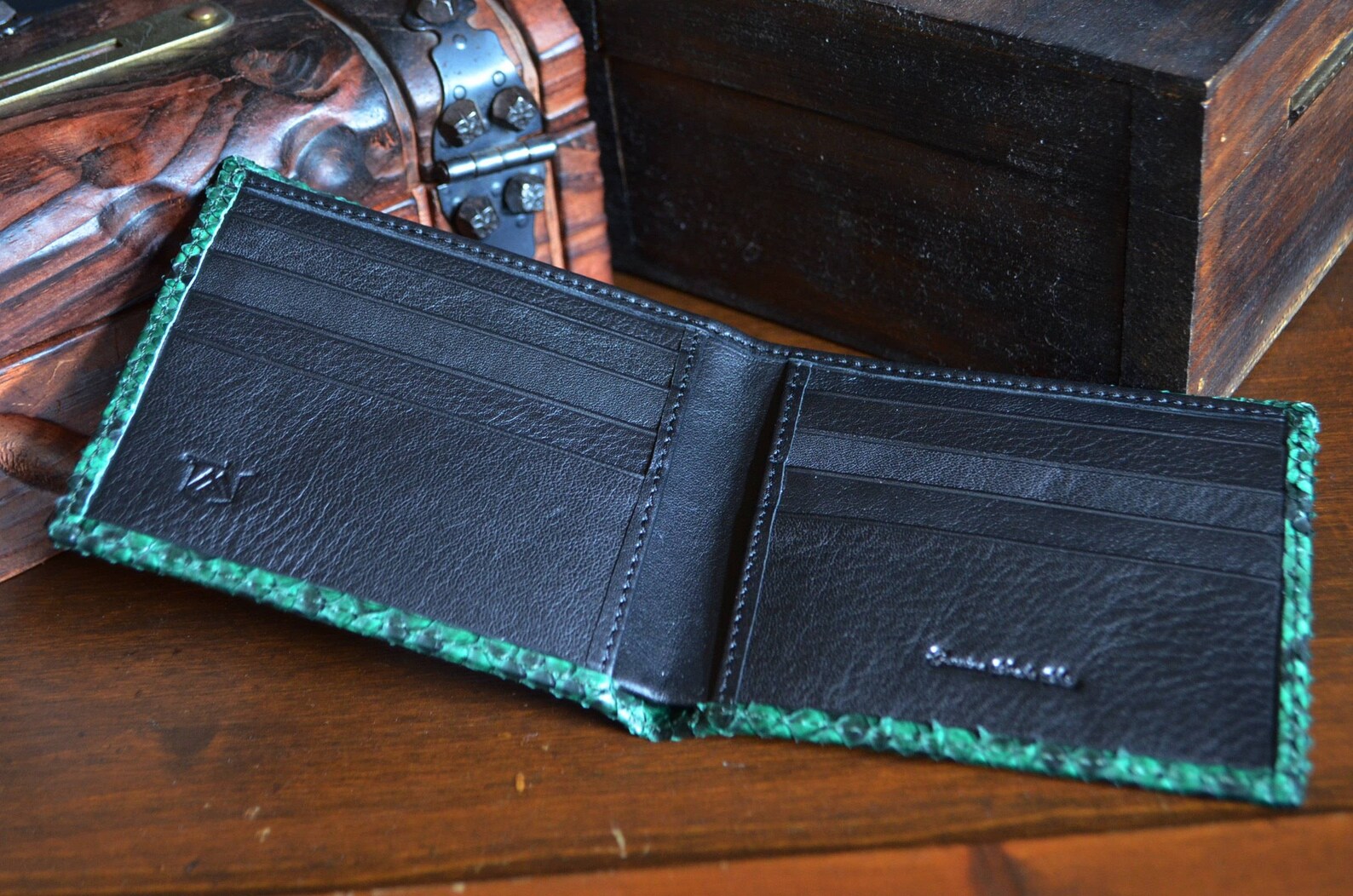 MA Leather Genuine Python Snake Green Matte Back Wallet | Etsy