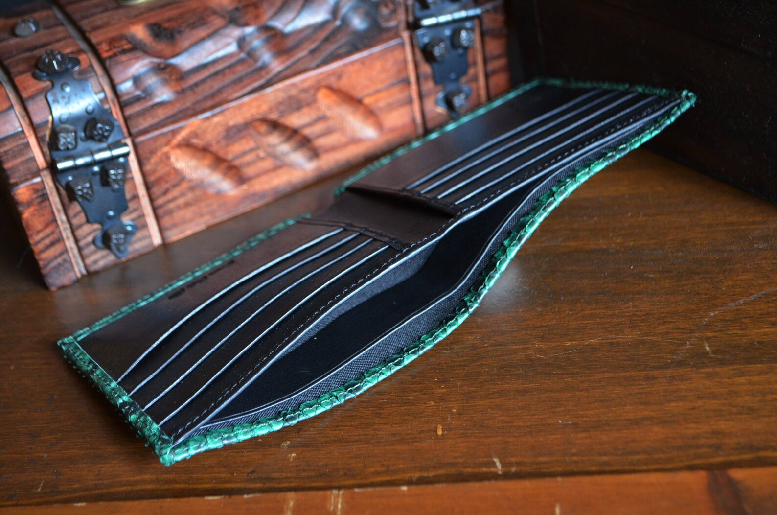 MA Leather Genuine Python Snake Green Matte Back Wallet | Etsy