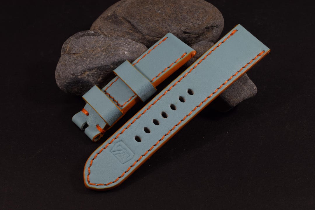 MA Watch Strap 24 / 22 125/75 Mm Gulf Blue Genuine Calf Leather ...