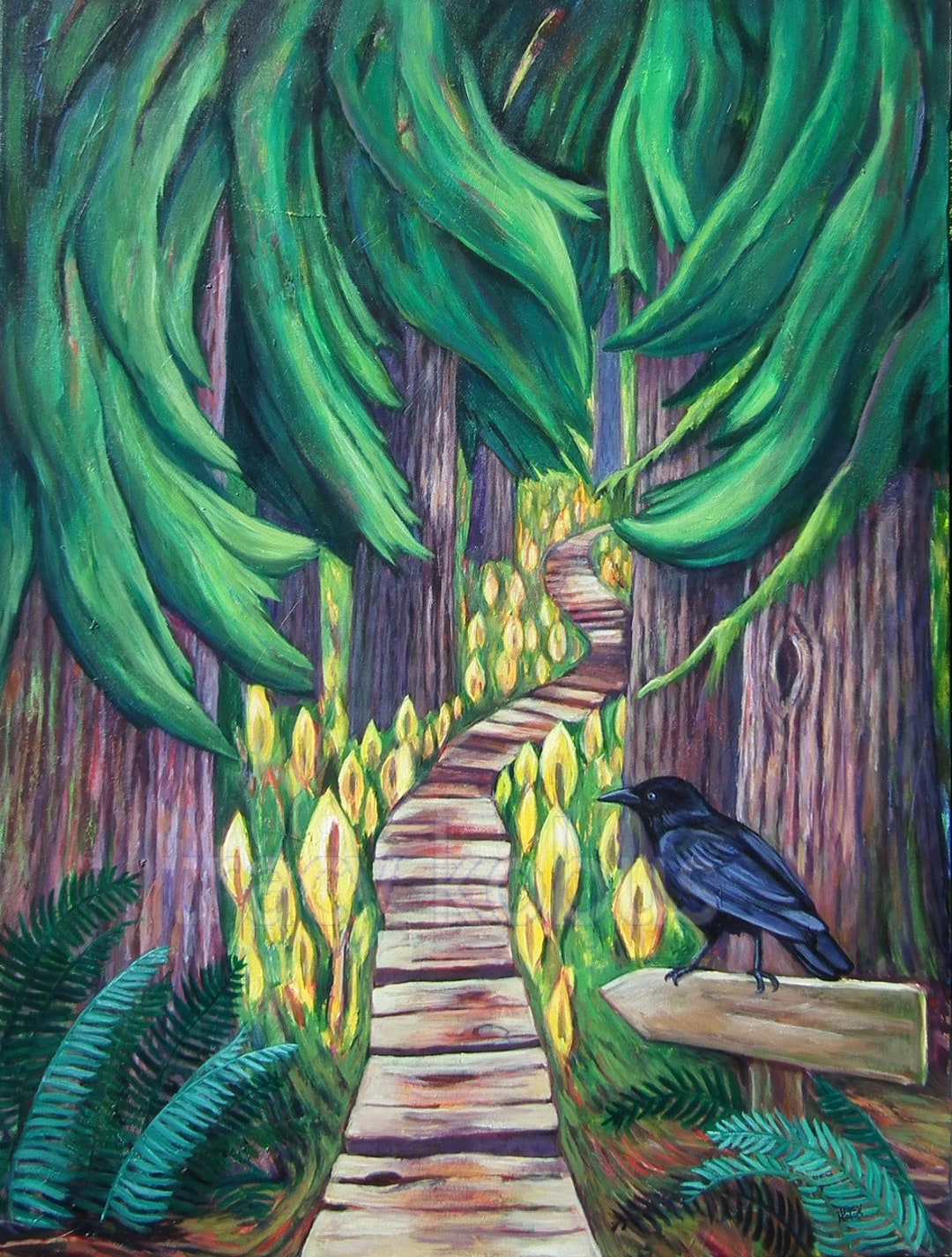Raven on Forest Trail Canvas Giclee // Impresión de edición - Etsy España