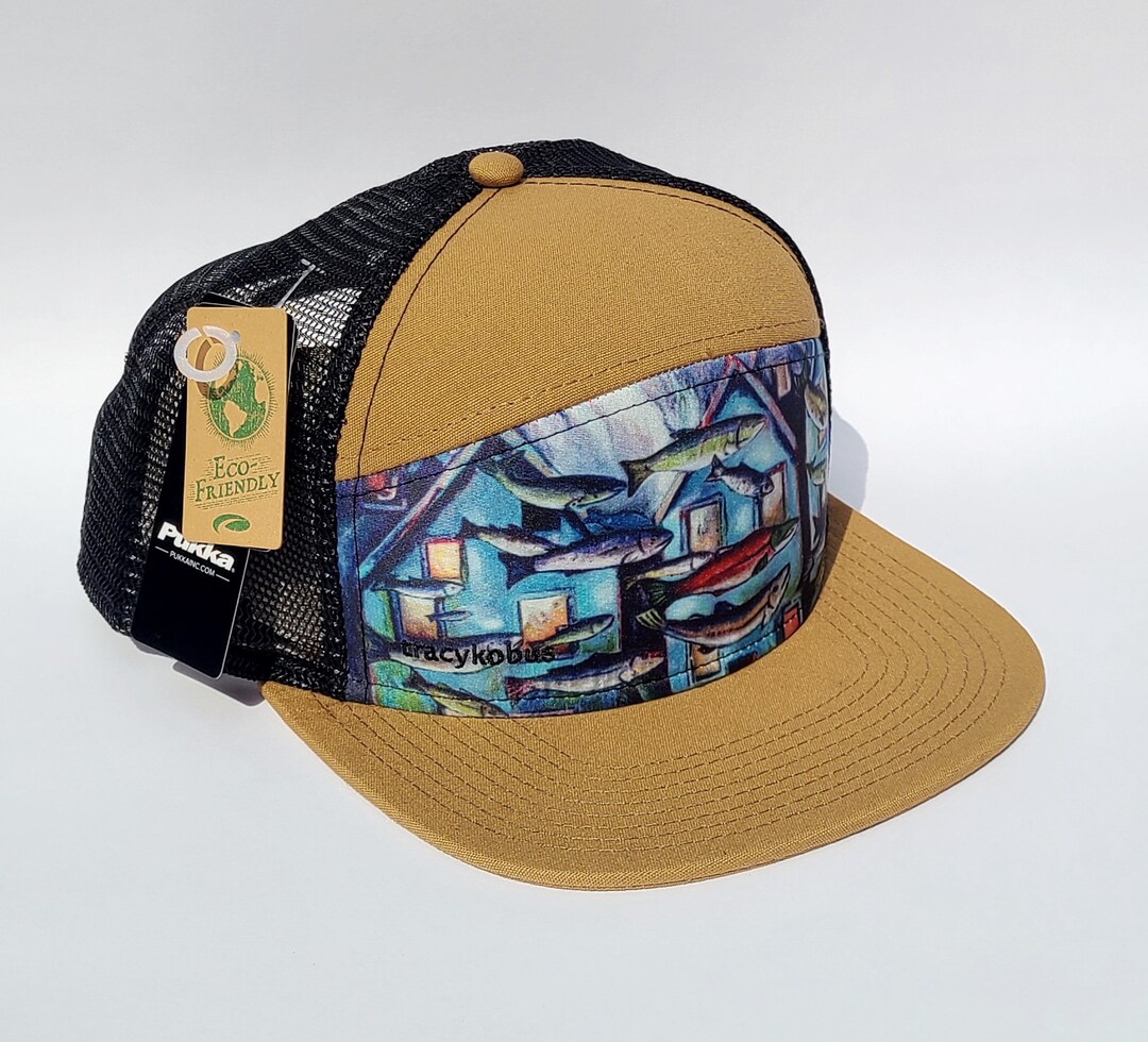 Fish Print Hat // Art Hat // Flat Brimmed Hat - Etsy