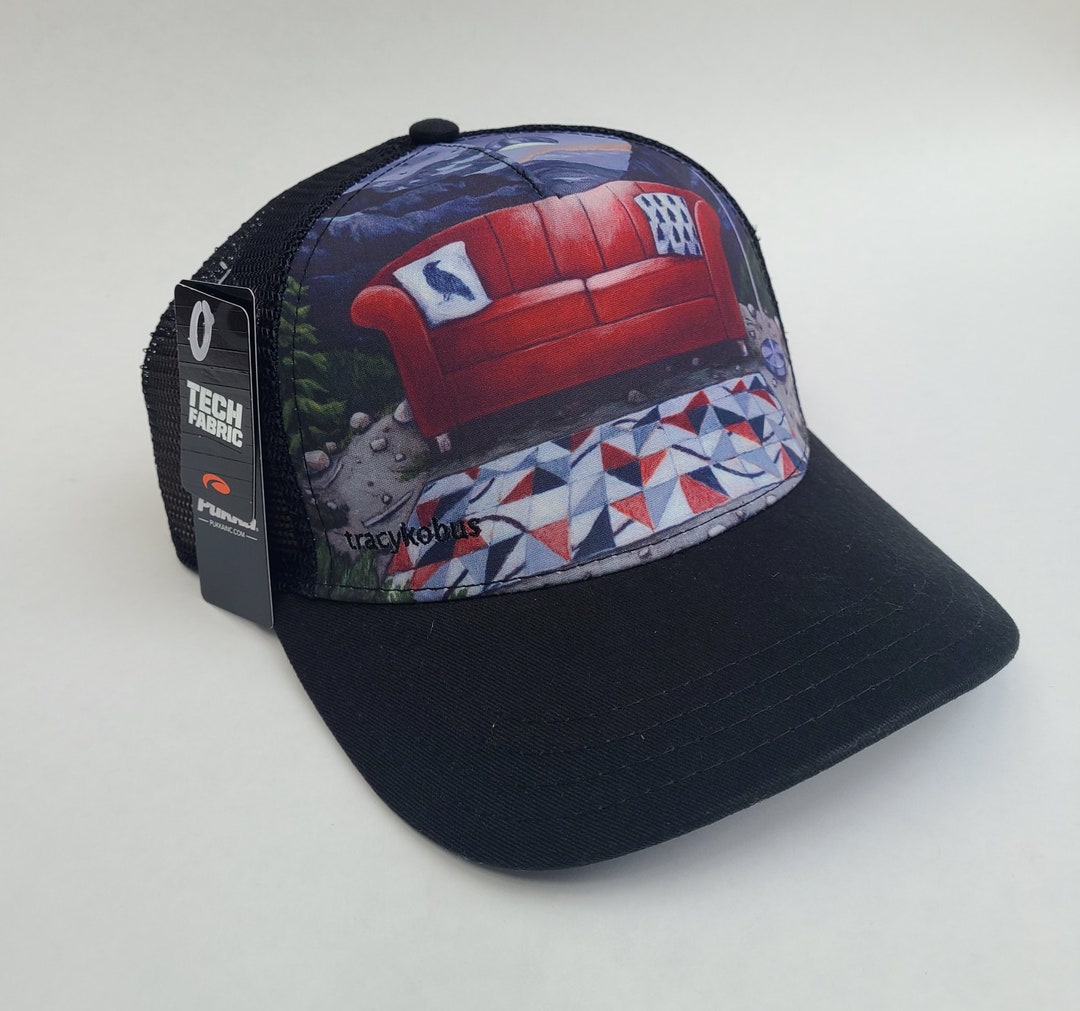 Art Trucker Hat // Red Couch Hat // Snap Back Hat - Etsy