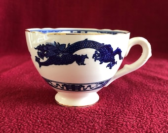 Royal Cauldon Blue Dragon Ceramic China Large Sugar Bowl Wavy Edge Made ...