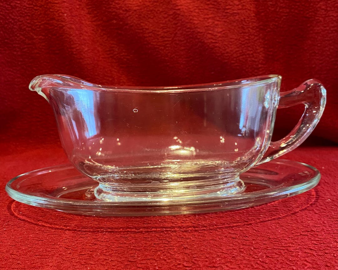 Pyrex JAJ Clear Glass Gravy Custard Boat and Saucer Drip Tray. Made in ...