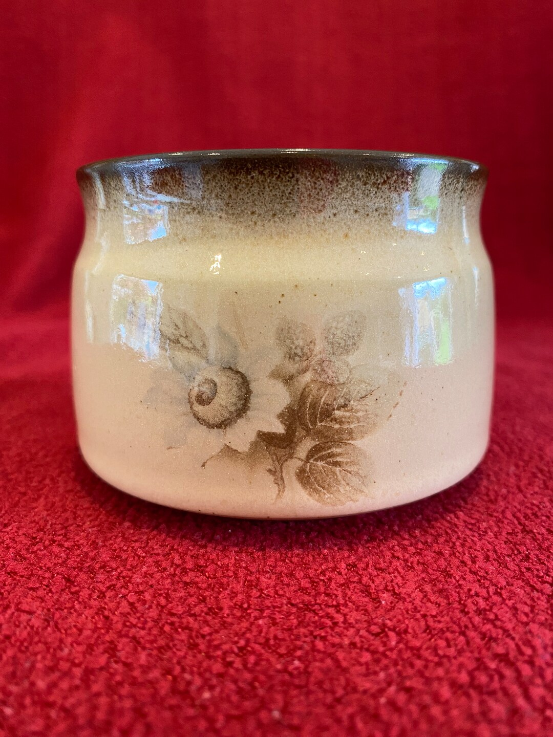 Denby Stoneware Memories Sugar Bowl. Taupe and Brown Glaze With Flower ...