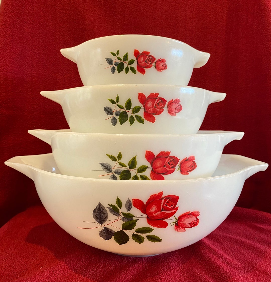 Pyrex JAJ June Rose Cinderella Mixing Bowl Set, 1 Pint #441, 2 Pint ...