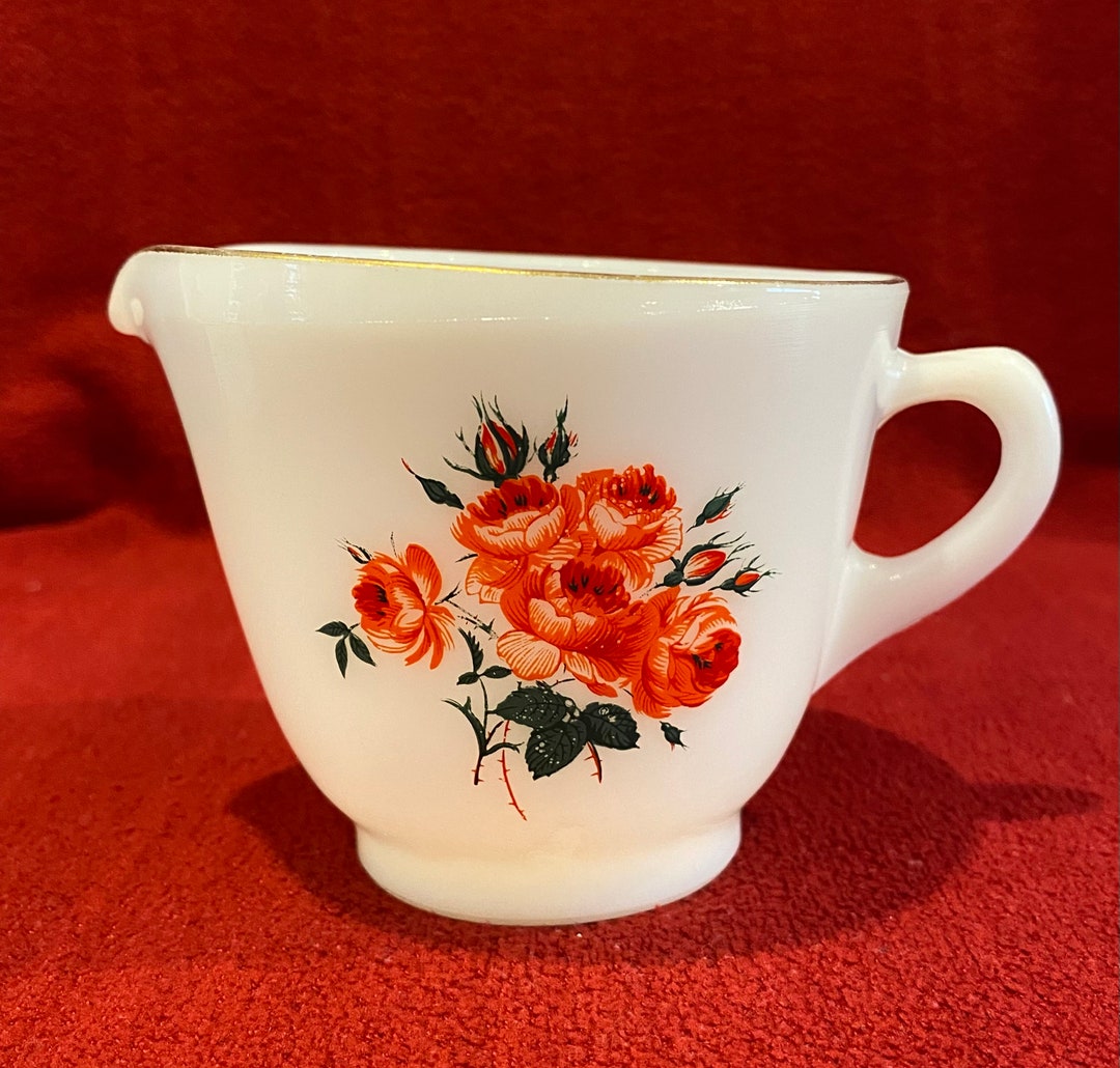 Pyrex JAJ Rose Milk Jug Creamer. 9.5cm Dia Rim to Rim. 8.5cm Tall. 1960 ...
