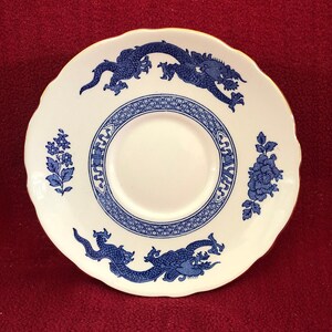 Royal Cauldon Blue Dragon Ceramic China Soup Bowl Saucer Wavy Edge Made ...