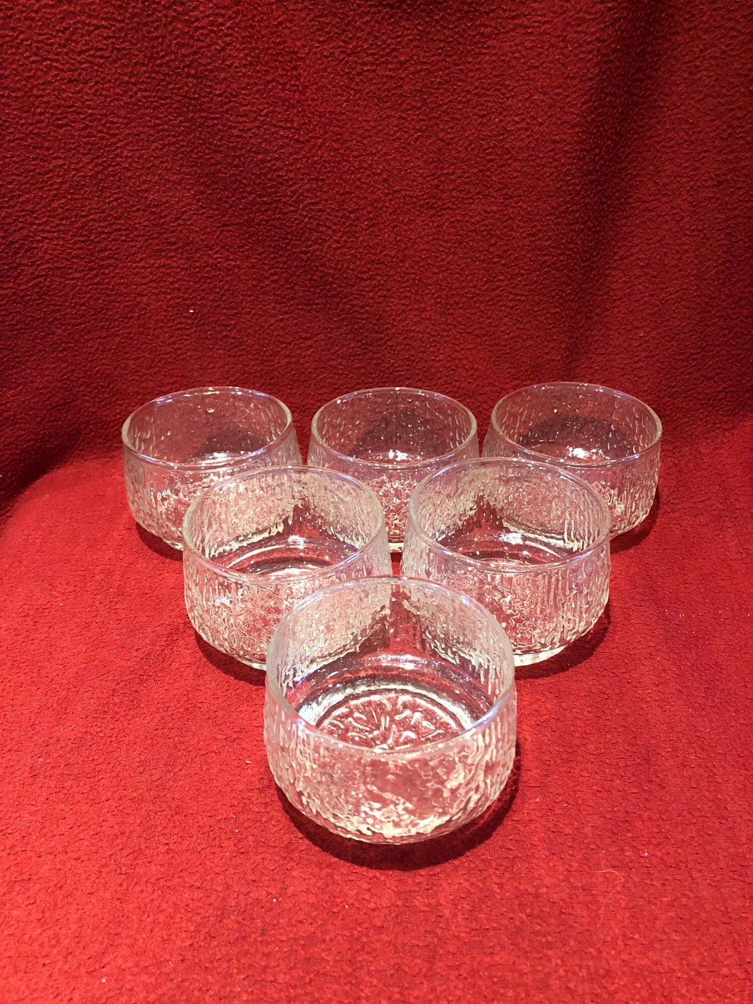 Clear Glass Ripple Design Stacking Dessert or Fruit Serving Bowls Set ...