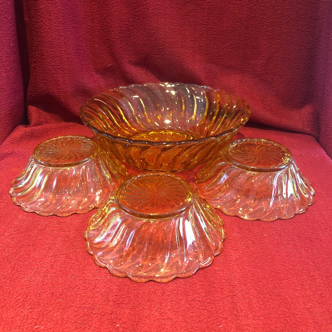 Bagley Amber Glass Swirl Serving Bowl and 3 Dishes Circa 1930 - Etsy