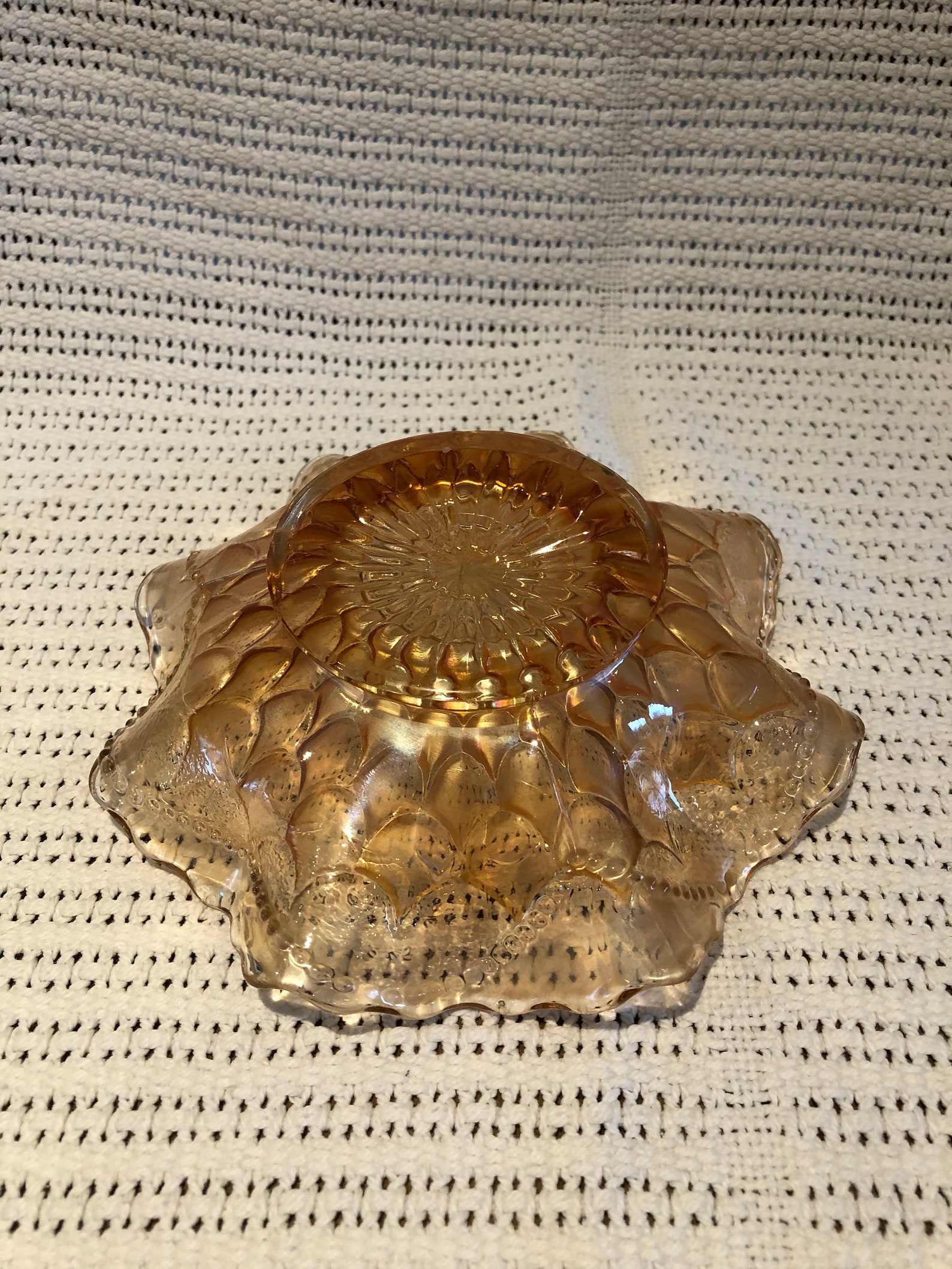 Carnival Glass Peach Opalescent Dugan Fish Scale and Beads | Etsy