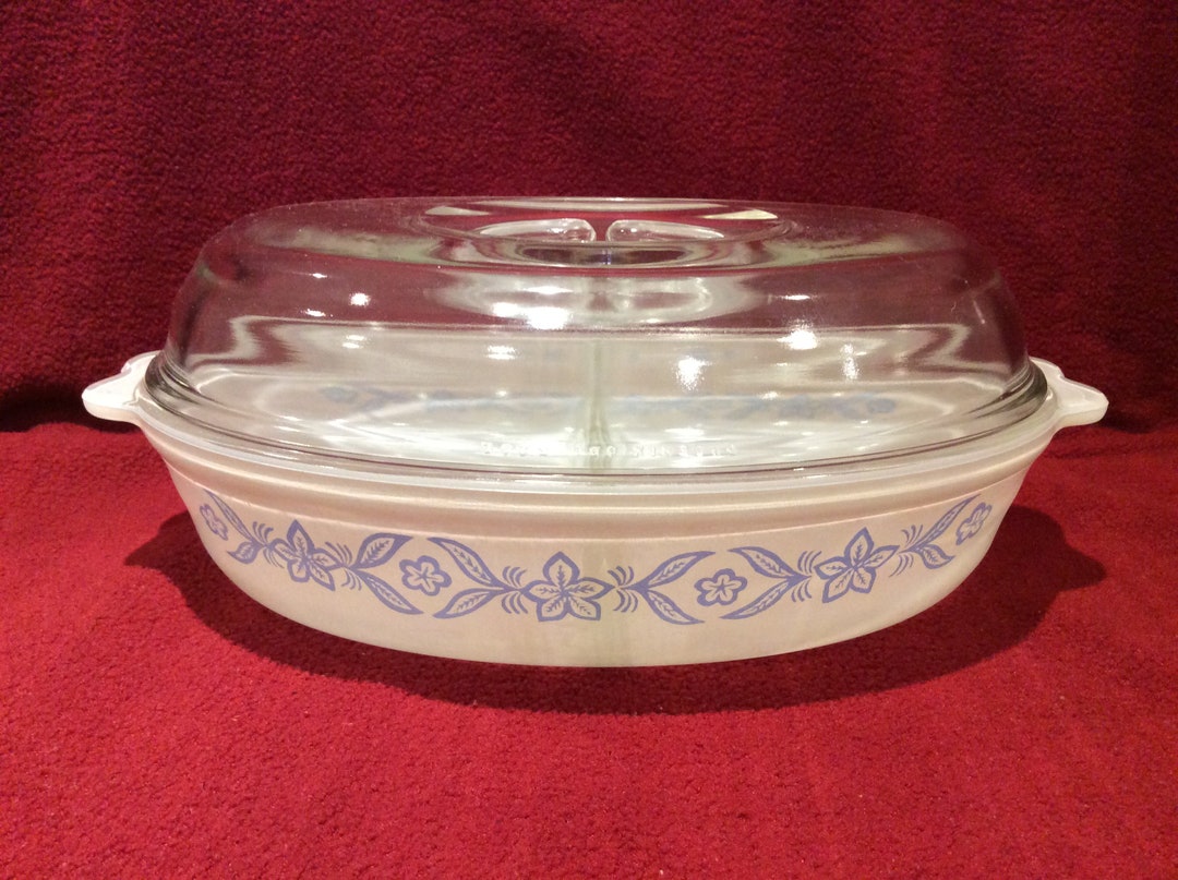 Phoenix Opalware Oval Blue Flowers Pattern Divided Casserole or Serving ...