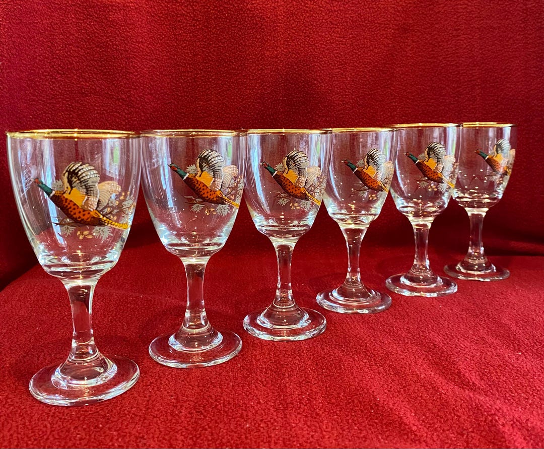 Set of Six Sheriden Sherry, Port or Madeira Drinking Glasses. Pheasant ...