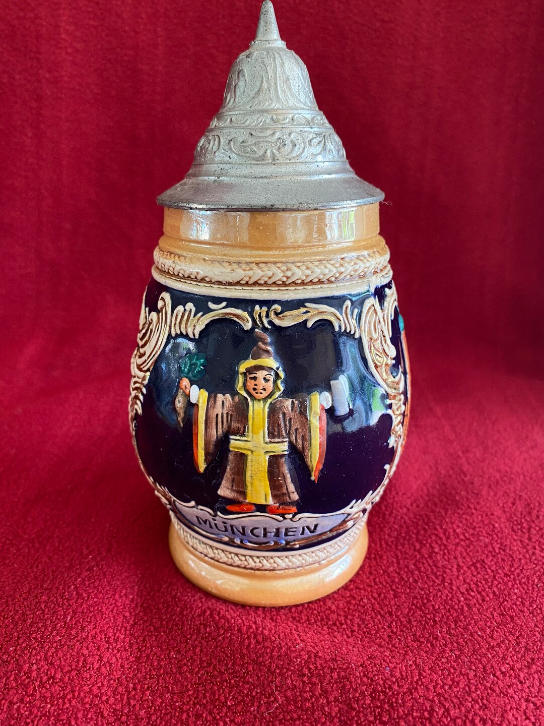 Marzi & Remy Beer Stein. Handpainted. Monk and Muchen. Pewter Hinged ...