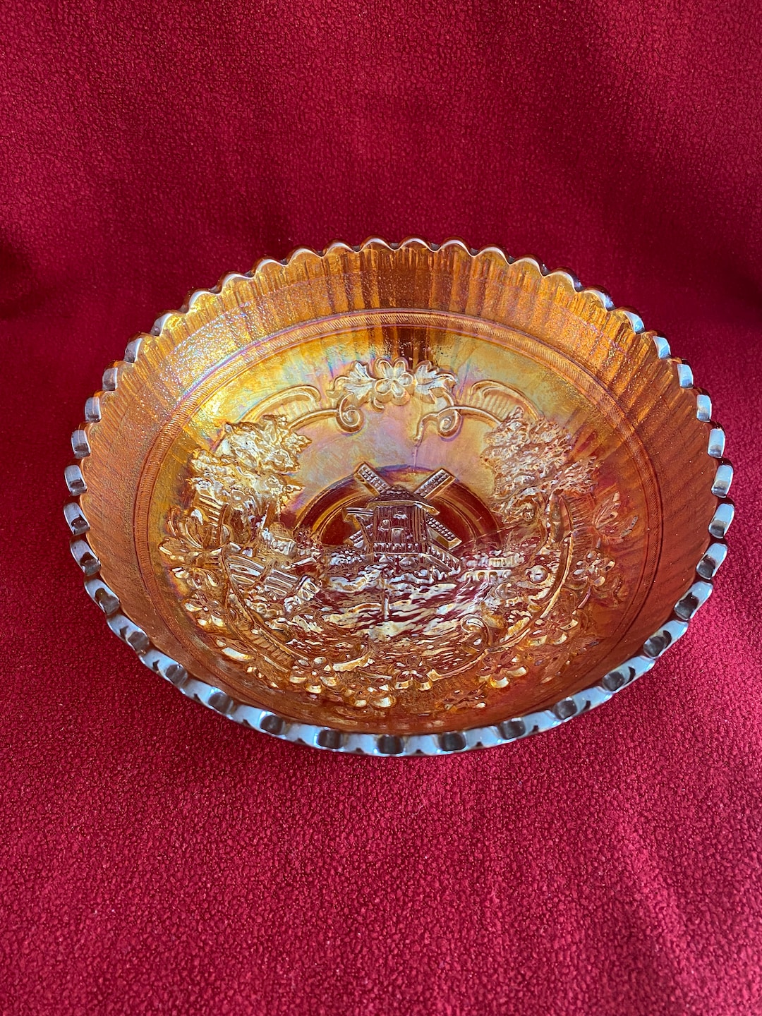 Imperial Glass Ohio Carnival Glass Marigold Iridescent Bowl. Windmill ...