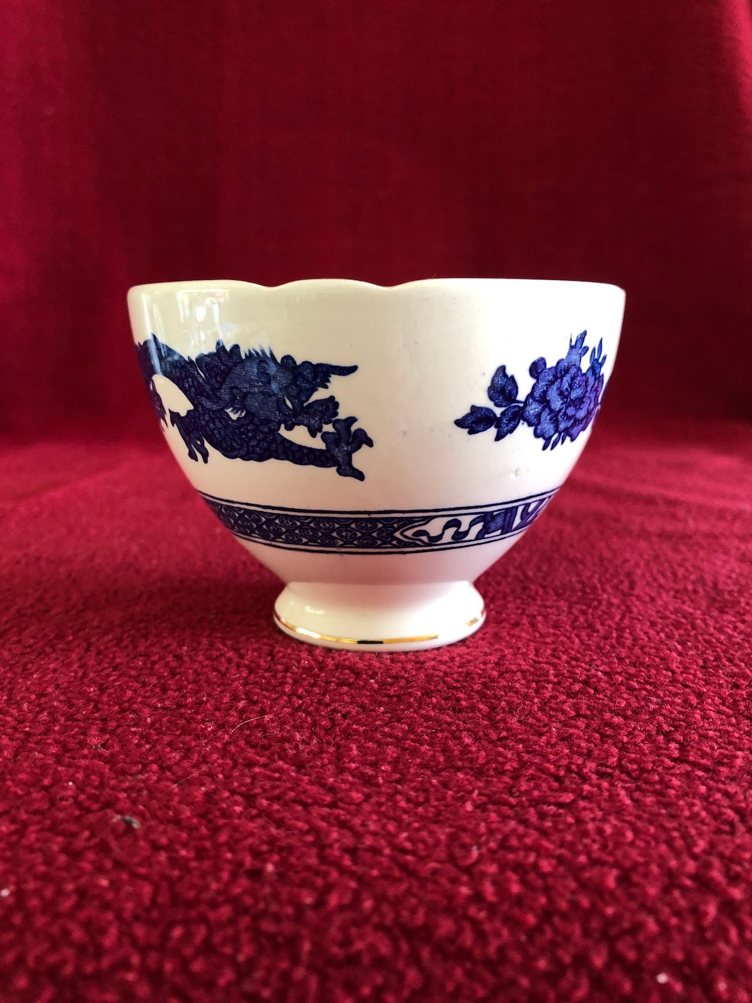 Royal Cauldon Blue Dragon Ceramic China Small Sugar Bowl Wavy Edge Made ...