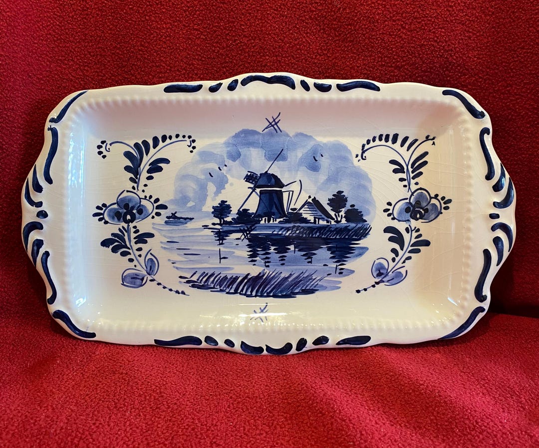 Delfts Handwerk Rectangular Ceramic Tray Serving Plate. Blue and White ...
