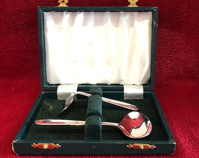 Angora Silver Plate Co Boxed Baby Child Spoon and Pusher Cutlery Set ...