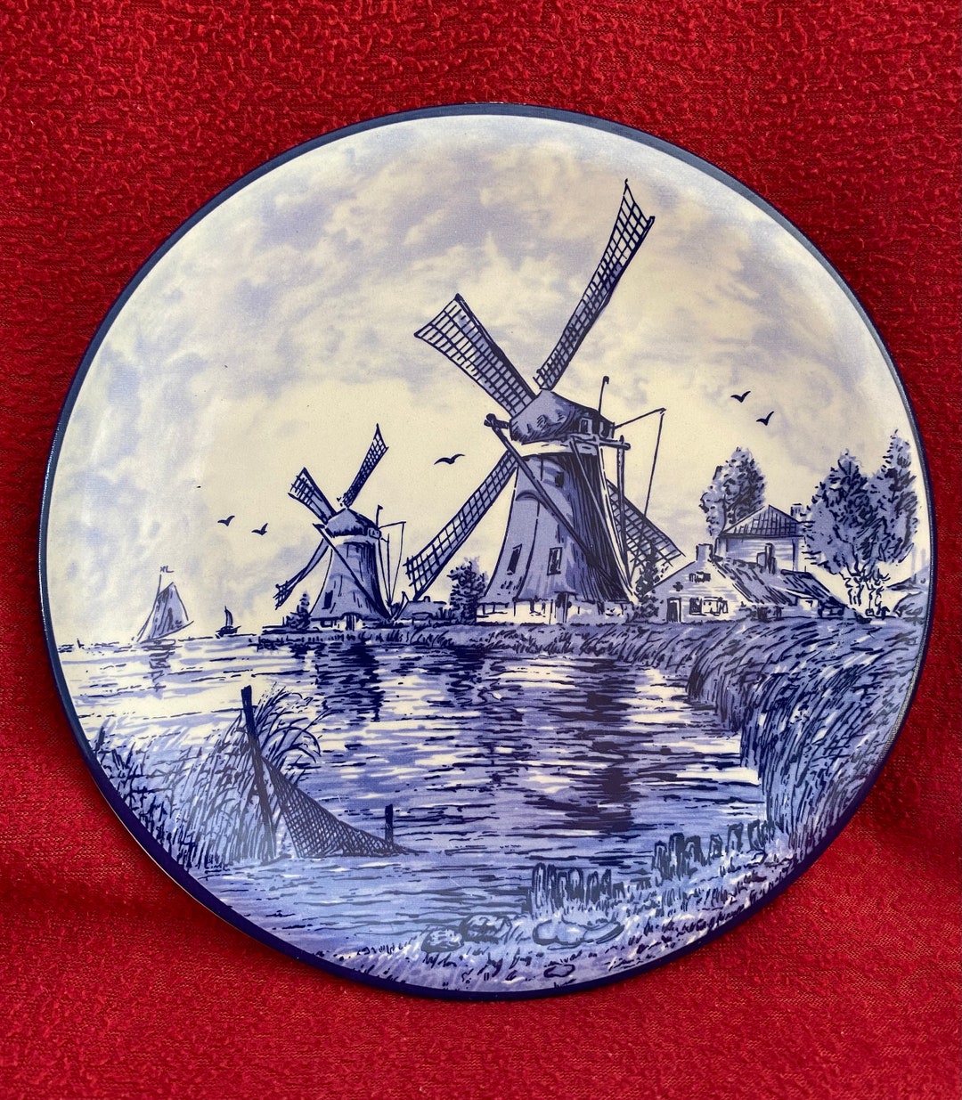 Delft Delfts Holland Blue and White Windmill and River Scene Collectors Plate. 1980's - Etsy