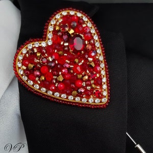 Heart Brooch Pin Red Beaded Brooch Embroidery Brooch - Etsy
