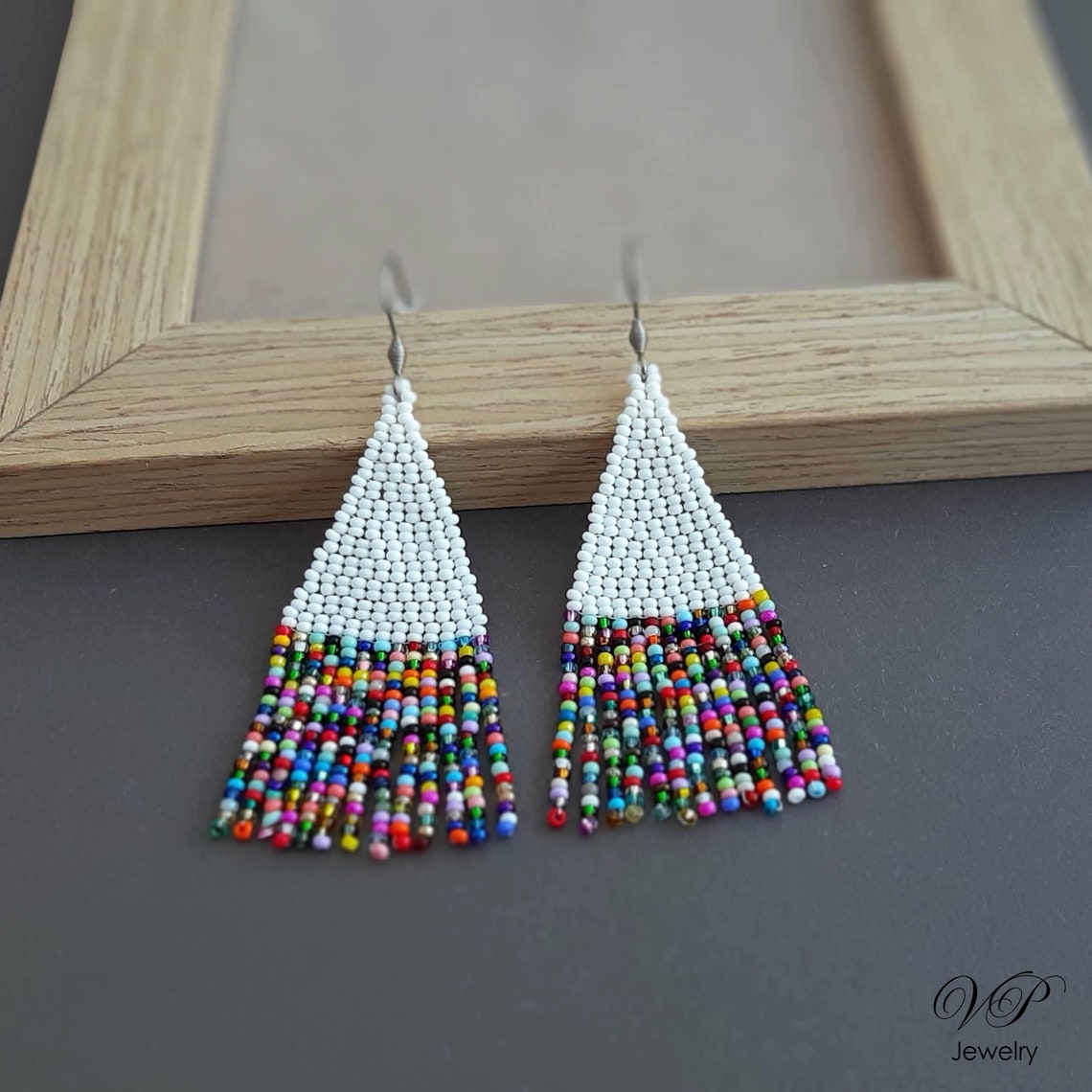 Colorful and White Beaded Earrings Seed Bead Earrings - Etsy