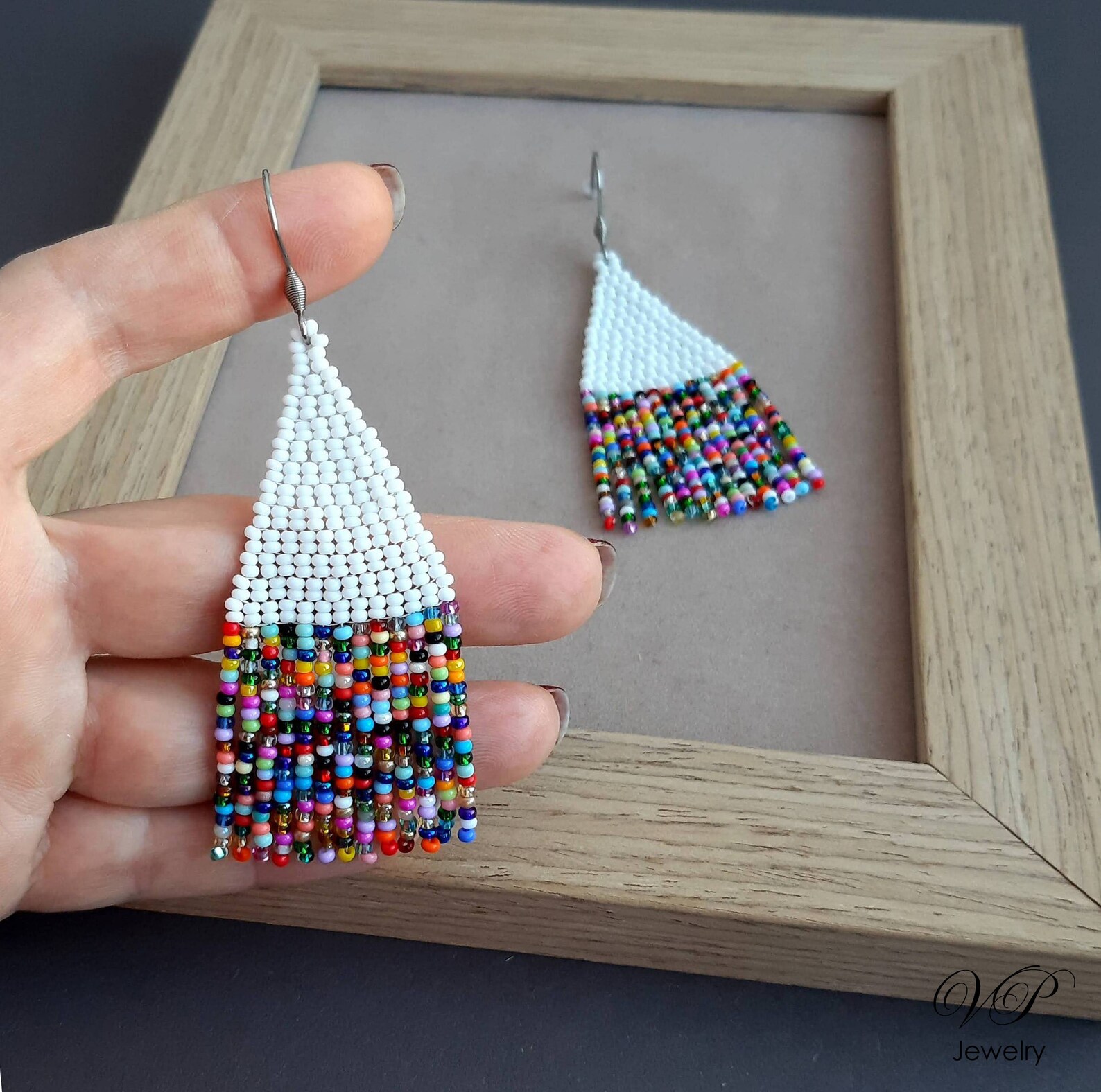 Colorful and White Beaded Earrings Seed Bead Earrings - Etsy