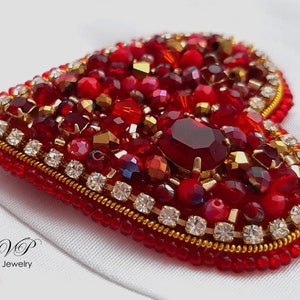 Heart Brooch Pin Red Beaded Brooch Embroidery Brooch - Etsy