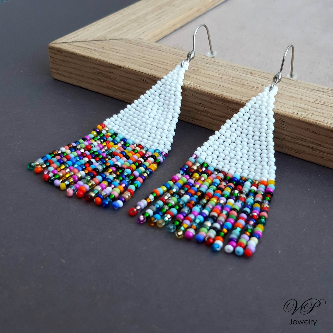 Colorful and White Beaded Earrings Seed Bead Earrings - Etsy