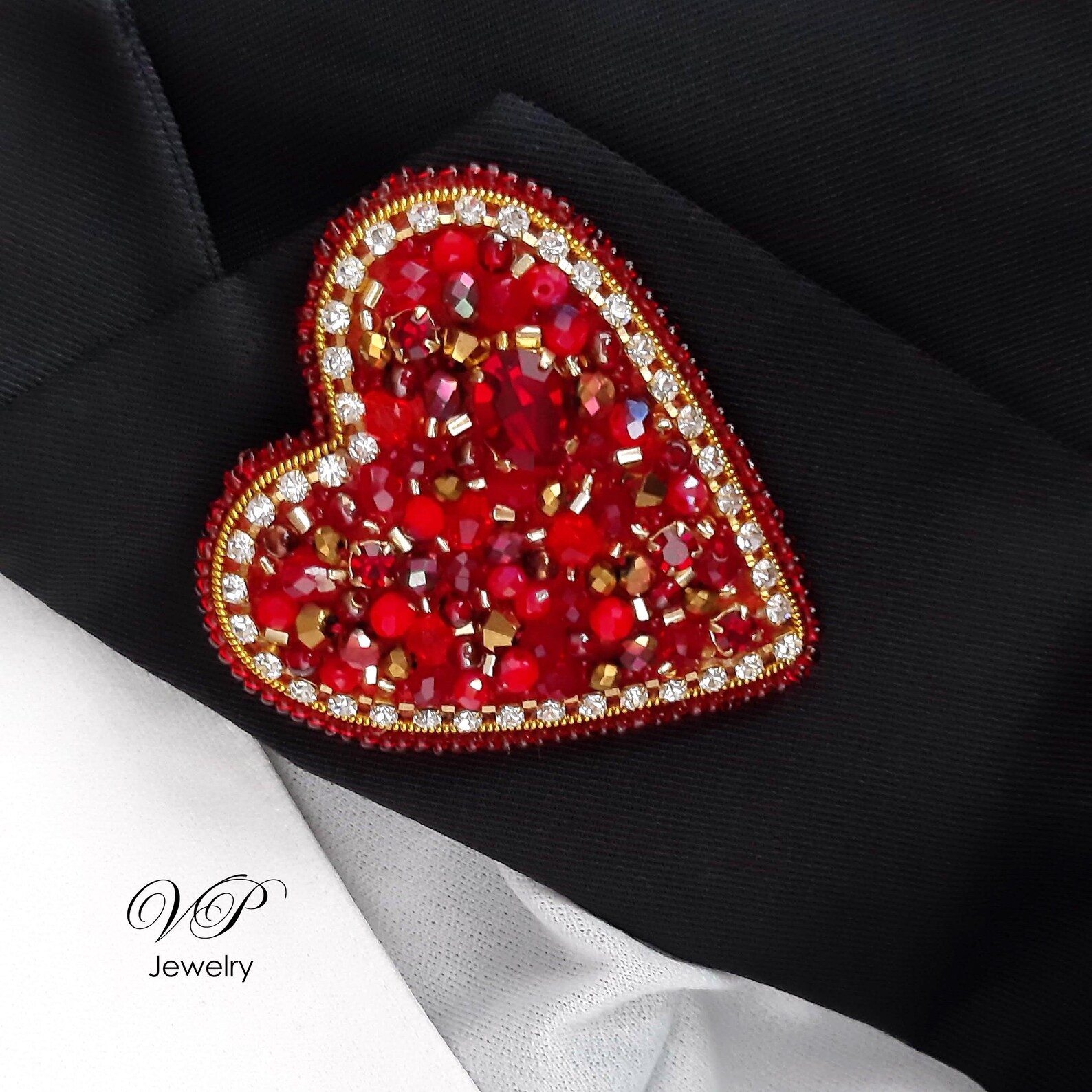 Heart Brooch Pin Red Beaded Brooch Embroidery Brooch - Etsy