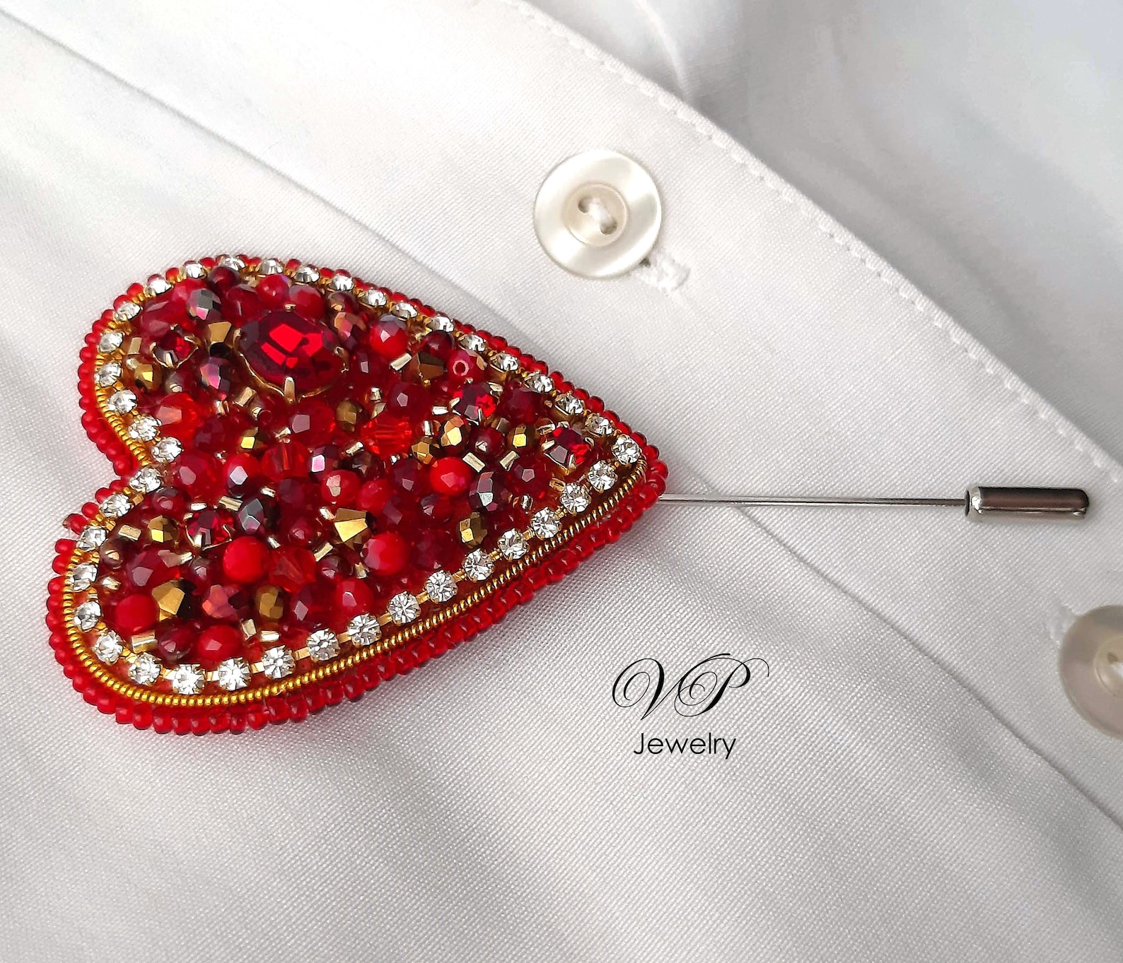 Heart Brooch Pin Red Beaded Brooch Embroidery Brooch - Etsy