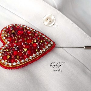 Heart Brooch Pin Red Beaded Brooch Embroidery Brooch - Etsy