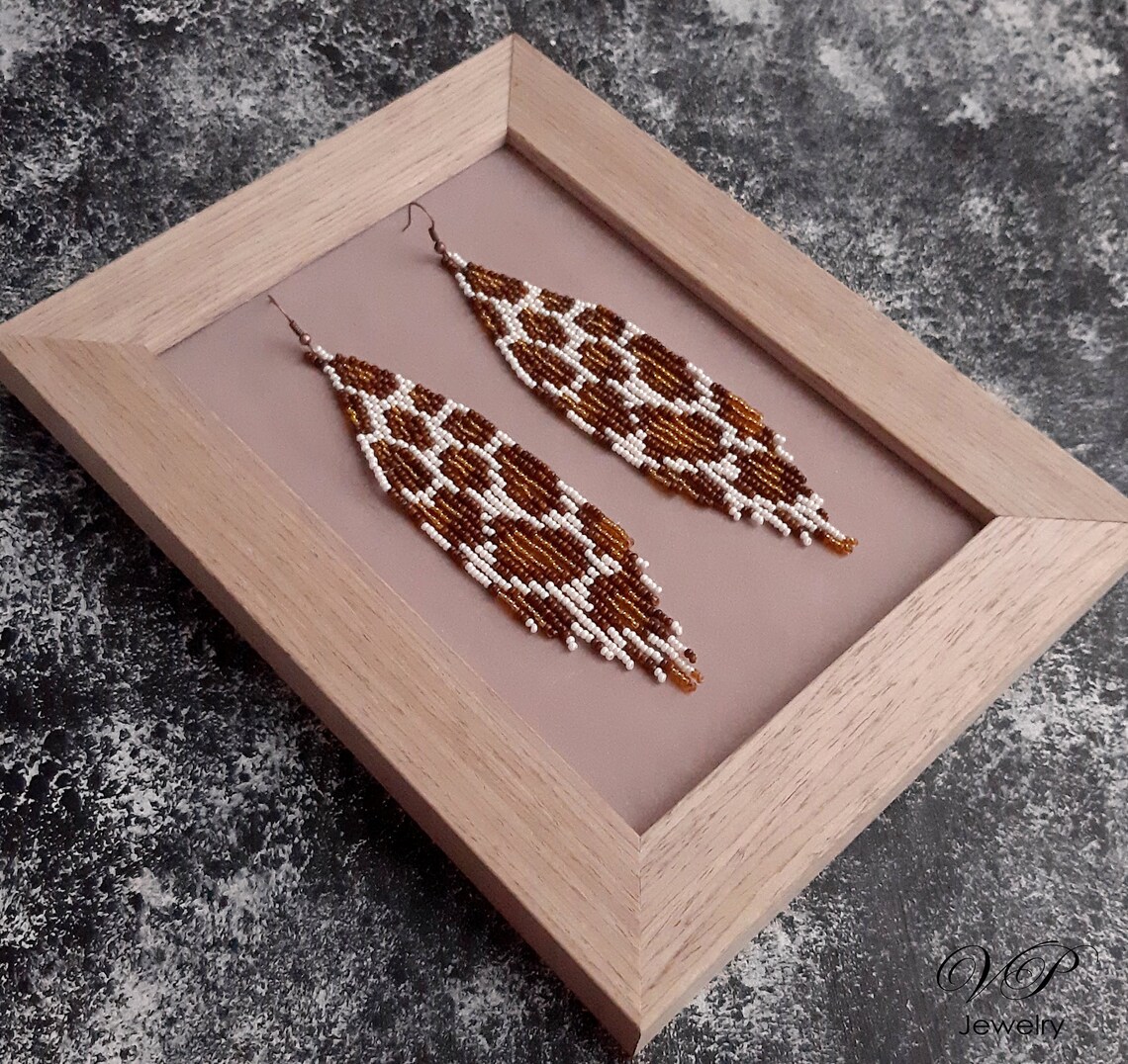 Leopard Seed Bead Earrings Leopard Print Earrings Fringe Chandelier ...