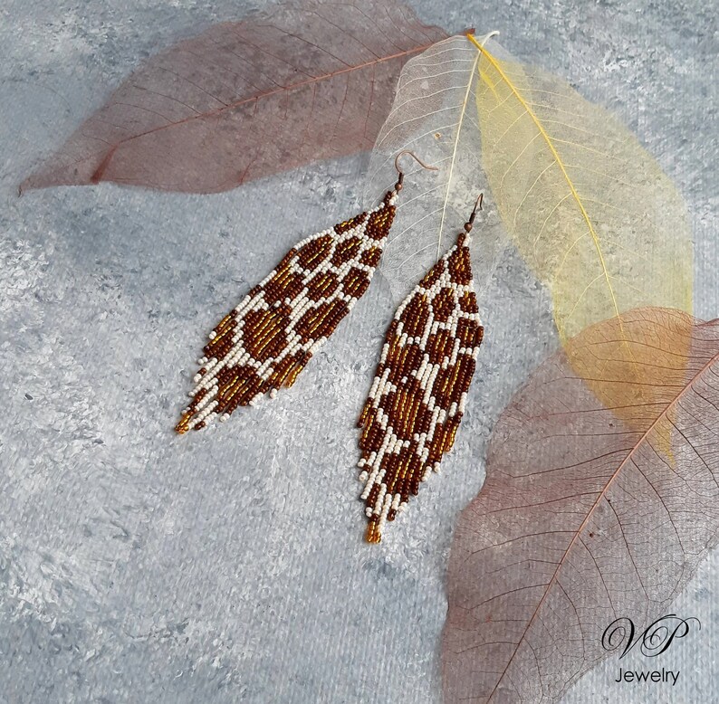 Leopard Seed Bead Earrings Leopard Print Earrings Fringe Chandelier ...
