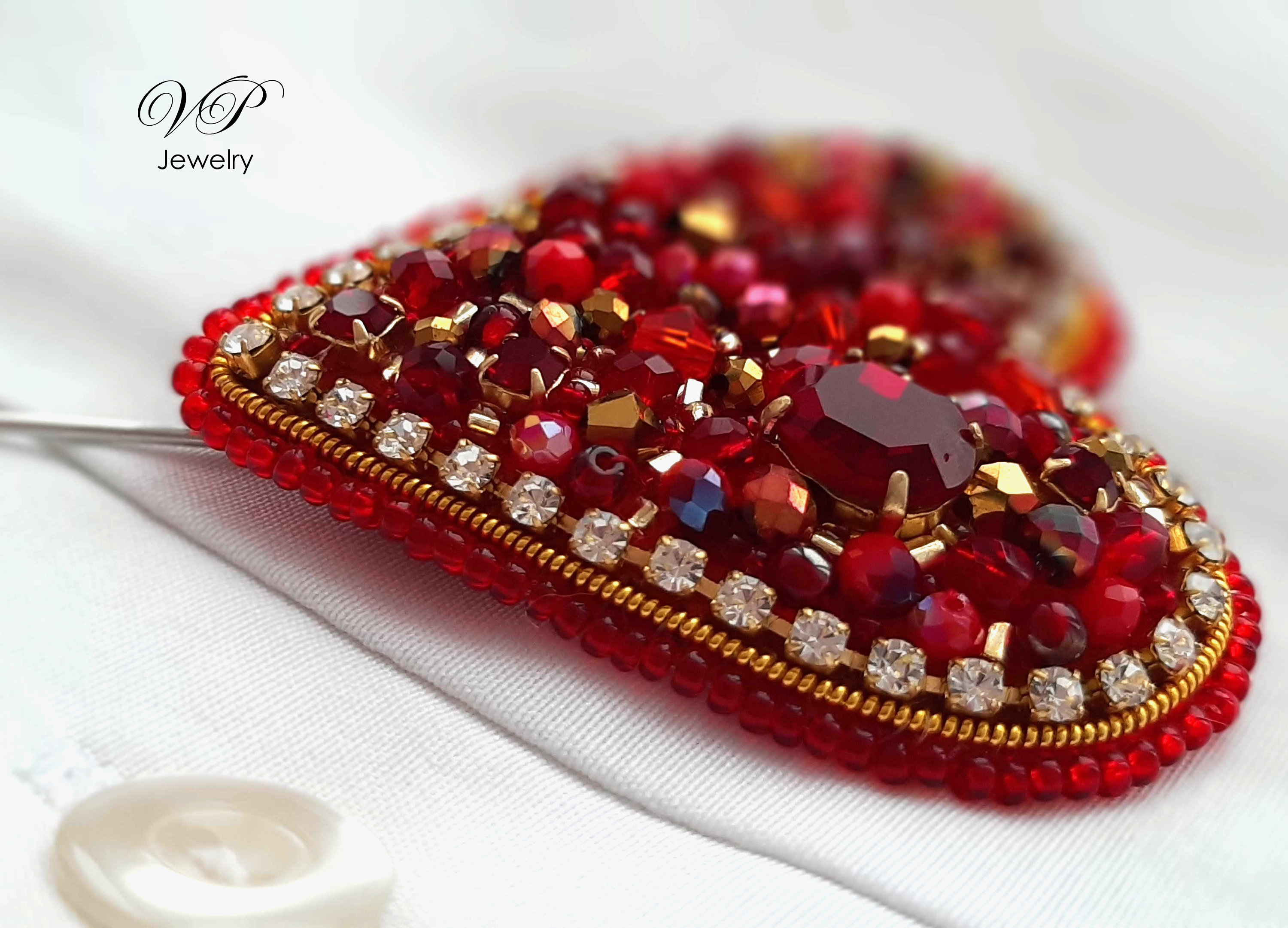 Heart Brooch Pin Red Beaded Brooch Embroidery Brooch - Etsy