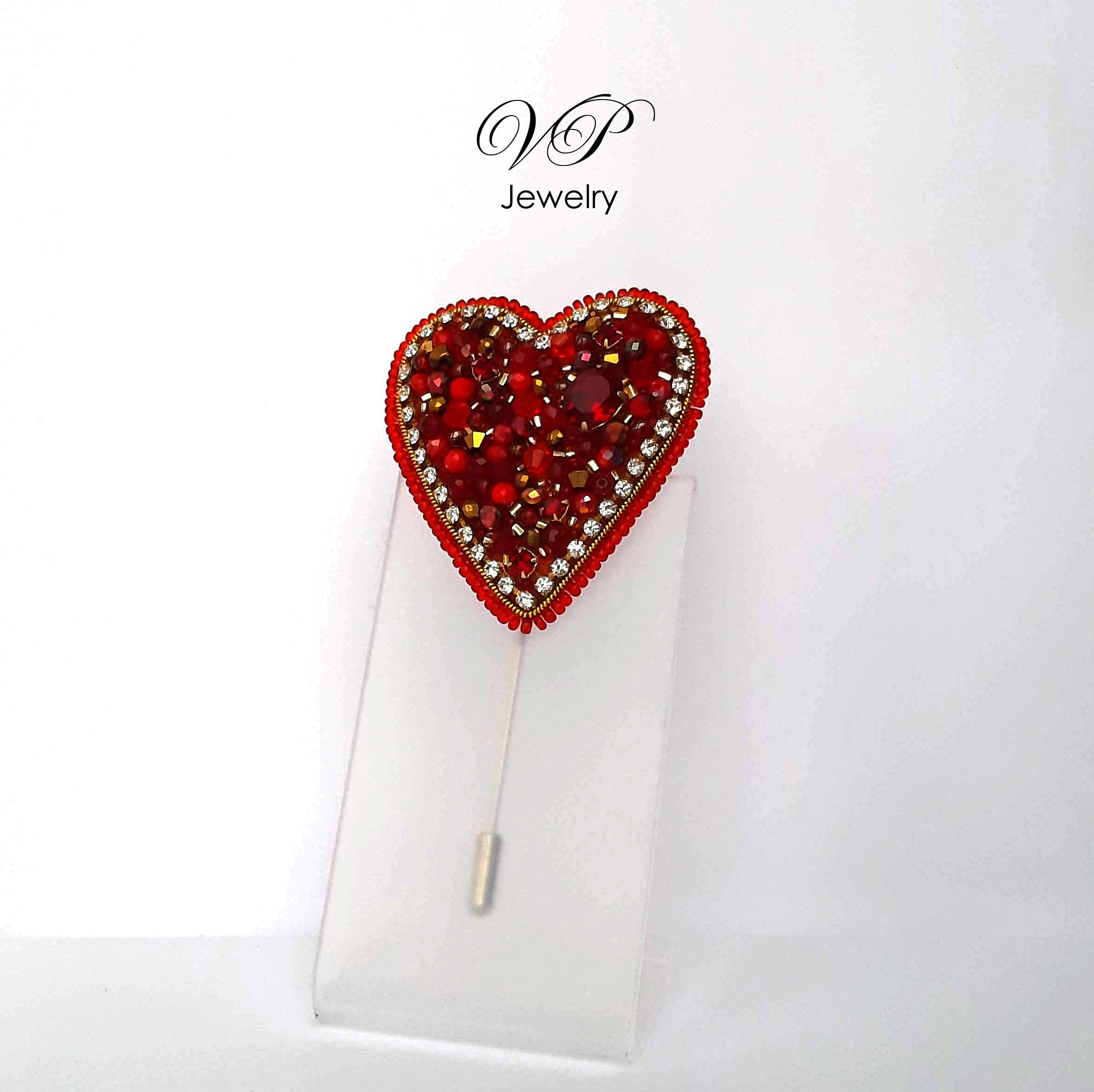 Heart Brooch Pin Red Beaded Brooch Embroidery Brooch - Etsy