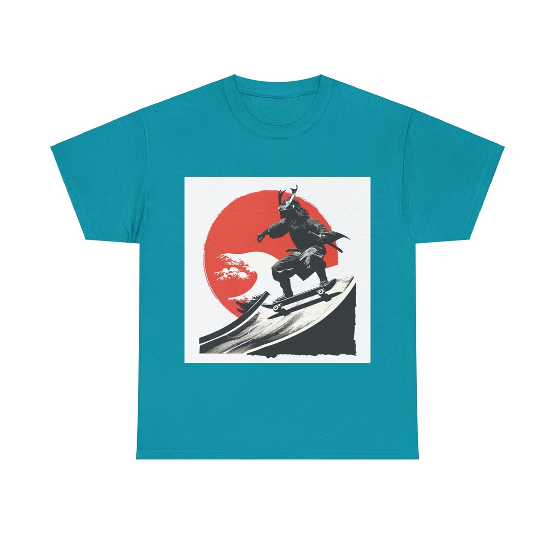 Skateboarding Japanese Samurai Red Sun Unisex Heavy Cotton T-shirt in ...