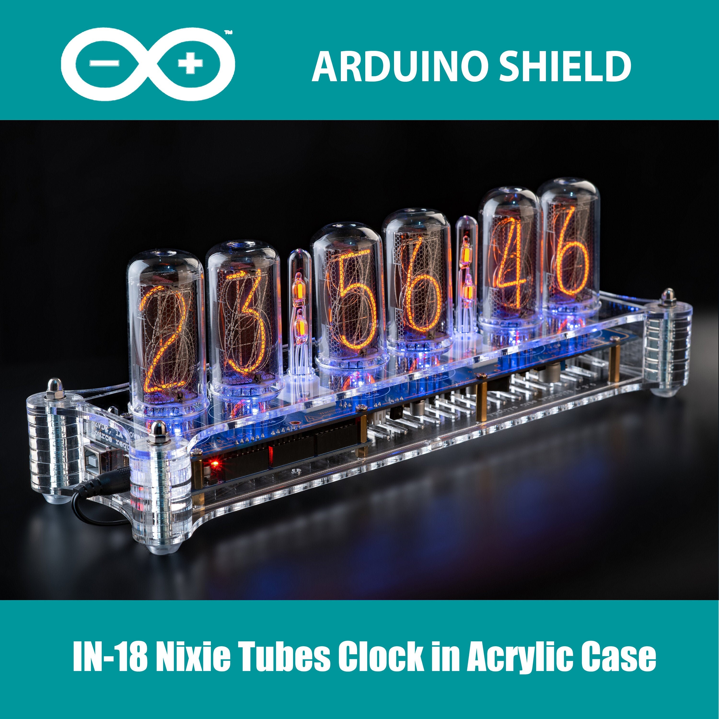 IN-18 Arduino Shield Nixie Tubes Clock in Acrylic Case TUBES OPTIONAL for Boyfriend, Husband ...
