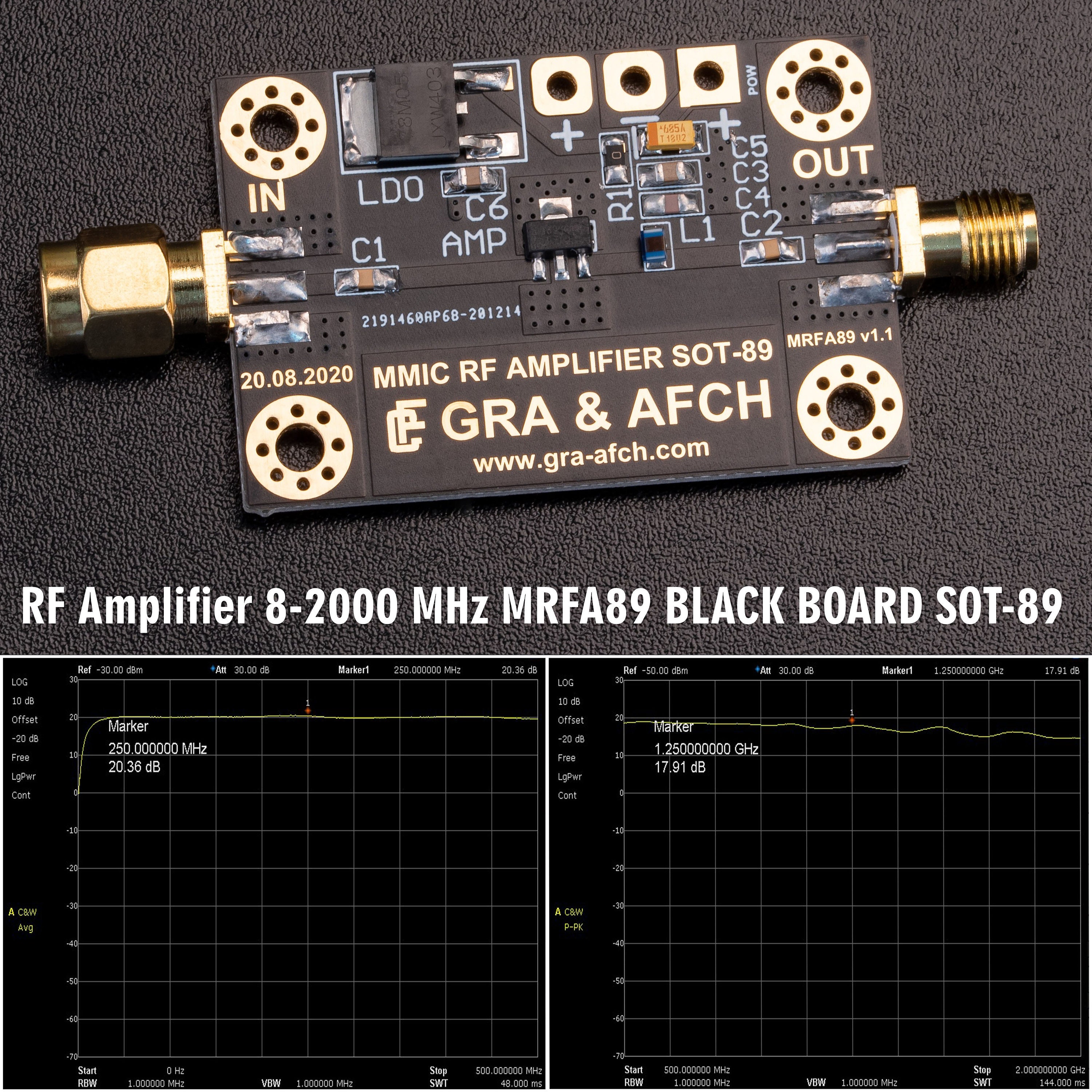RF Amplifier 8-2000 MHz, Gain 20 dB, P 20 dBm MRFA89 MMIC SOT-89 Gold ...