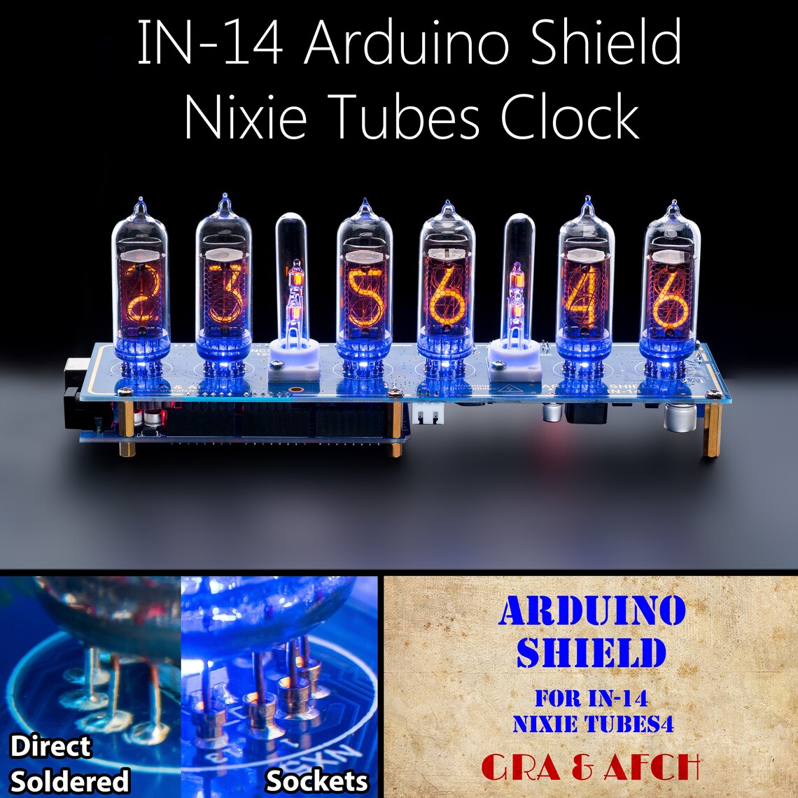 Nixie Tubes Clock In 14 Arduino Shield Arduino Gps Temp Etsy