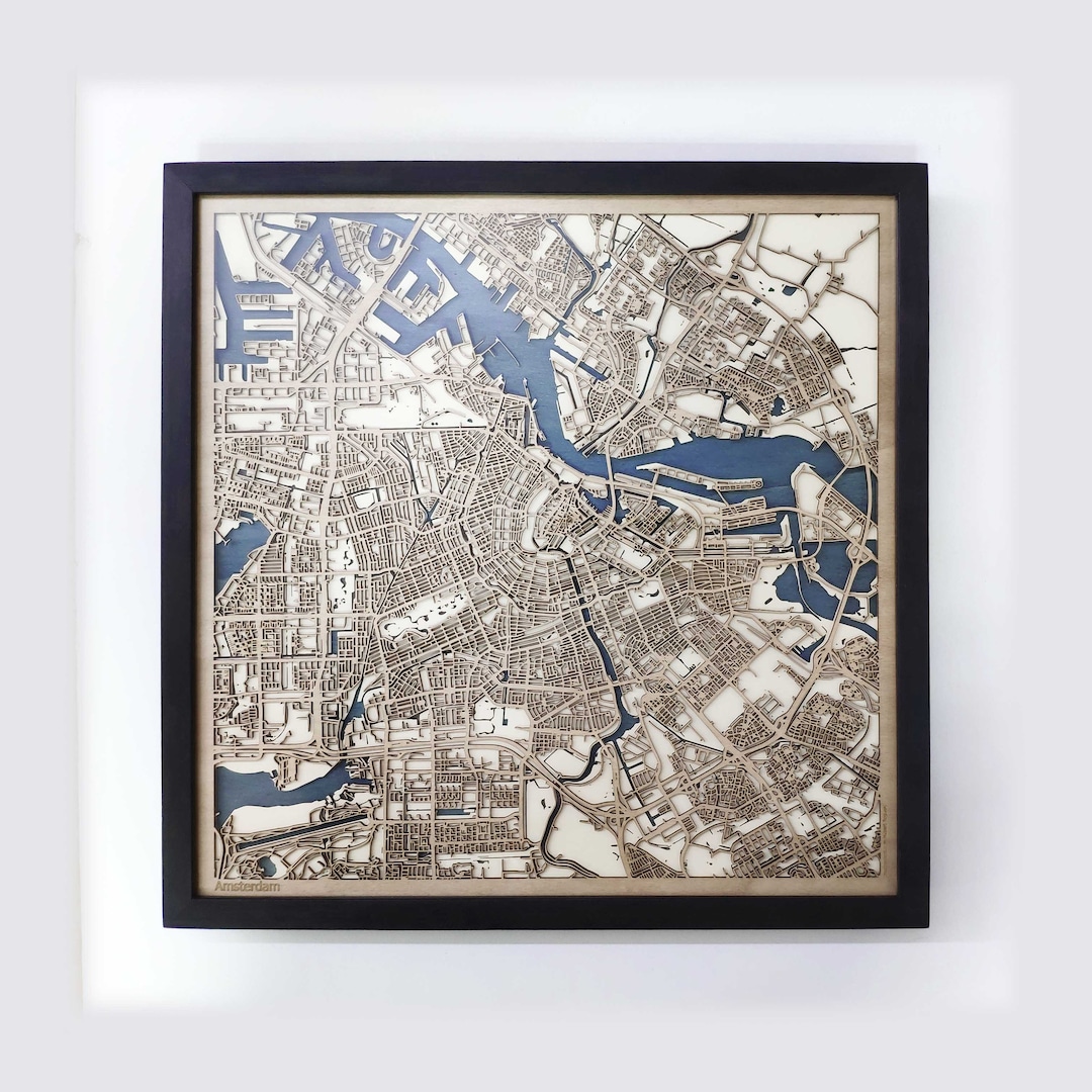 Amsterdam Wood Map – Laser Cut Cityscape, Framed Wall Art - Etsy