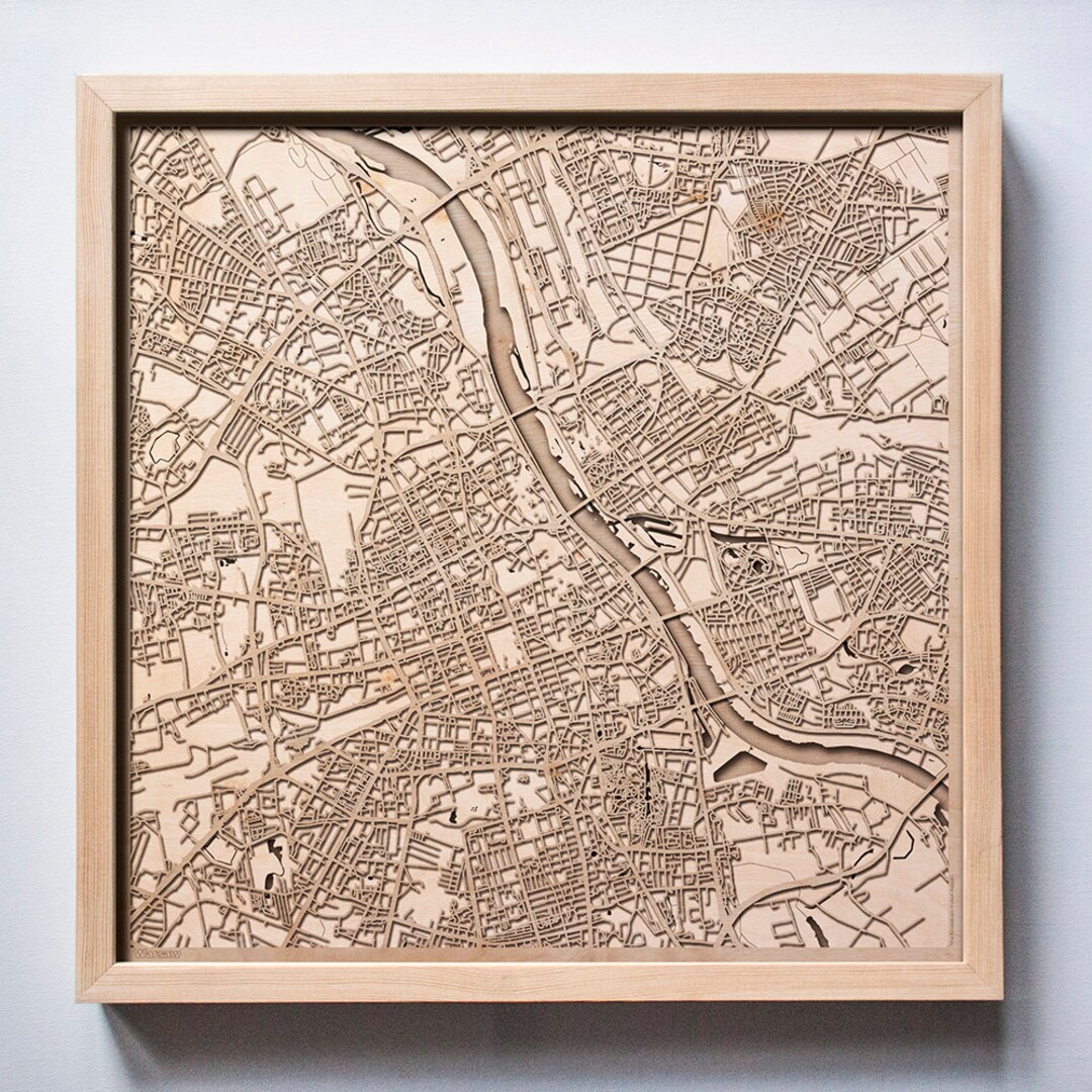 Warsaw Wooden Map - Pinewood Laser Cut Streets City Maps 3d Framed ...