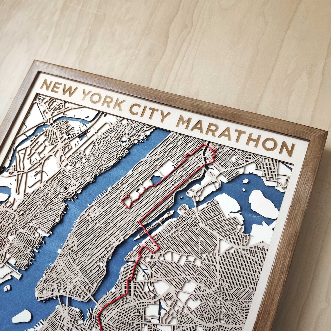 NYC Marathon Runner's Map - 3D Laser Cut Wood Art - Etsy