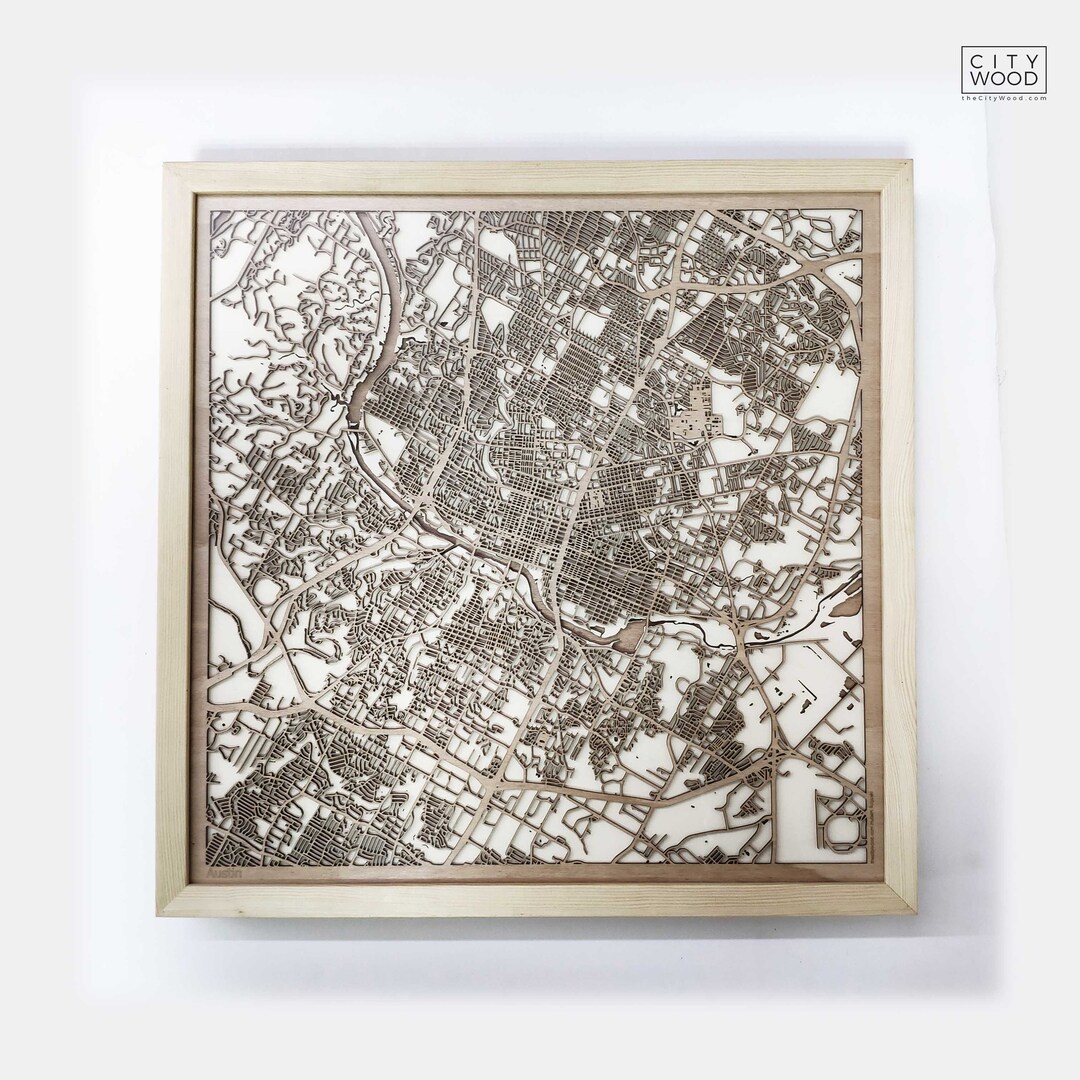 Austin Wooden Map - Pinewood Laser Cut Streets City Maps 3d Framed ...
