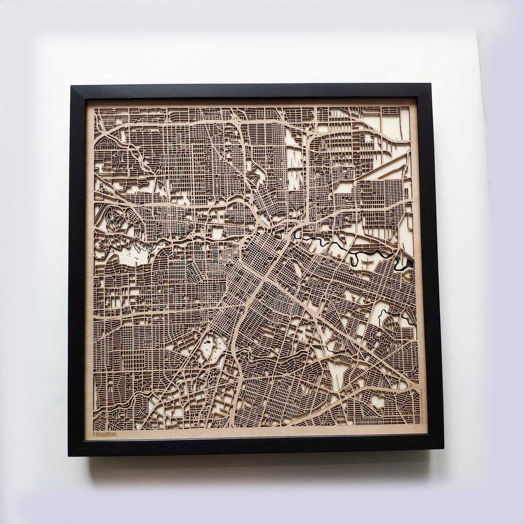 Houston Wood Map - 5th Anniversary Gift - Custom Wooden Map Laser Cut ...